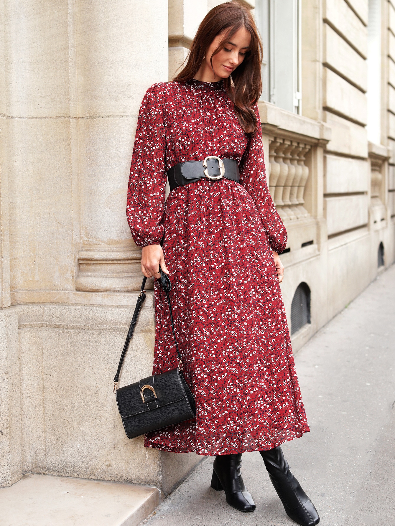Shein Frenchy Kleid Mit Blümchen Muster Rüschen Kragen Ohne Gürtel