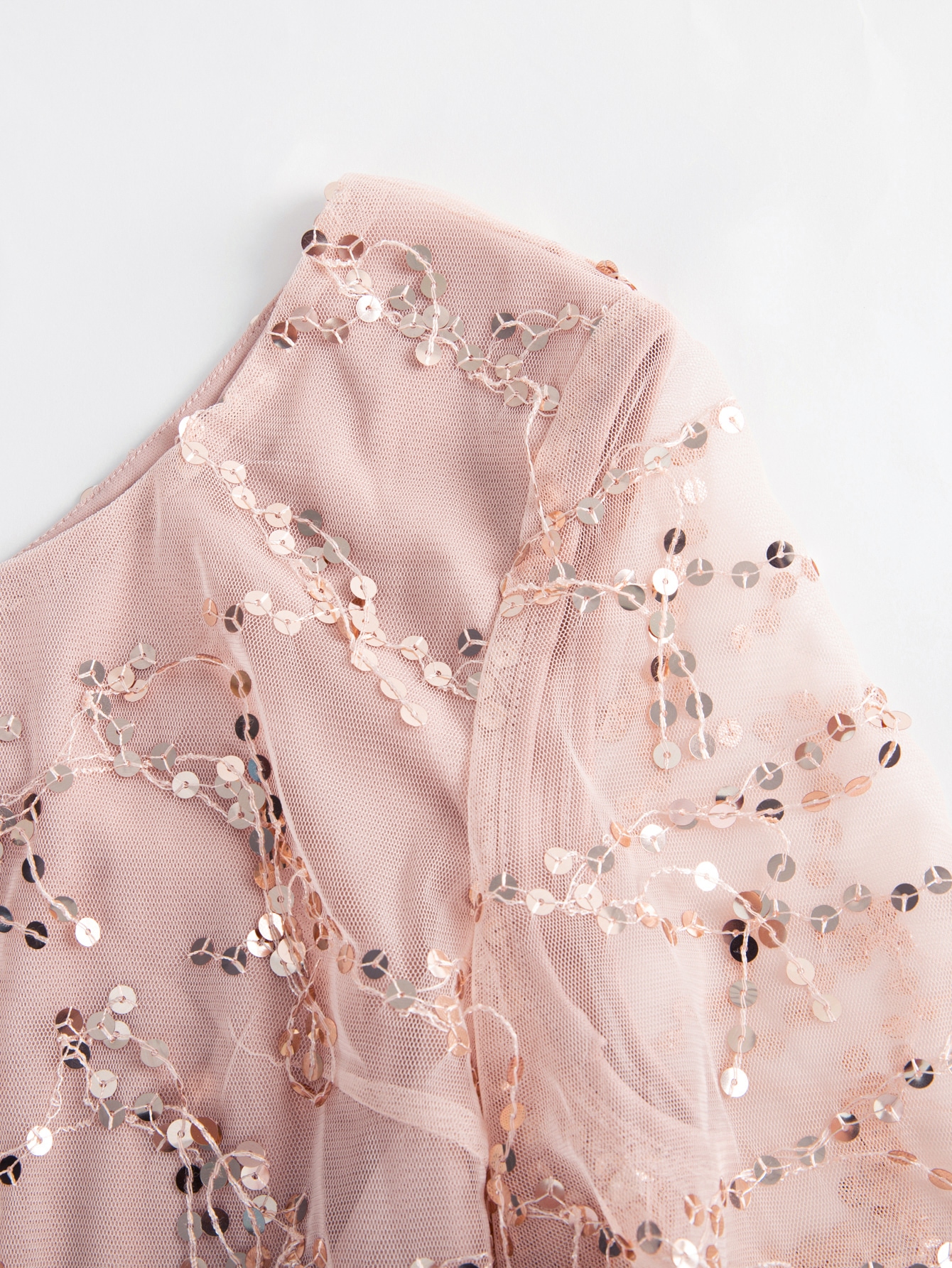 Joyfunear One Shoulder Contrast Mesh Trumpet Sleeve Sequin Bodycon ...