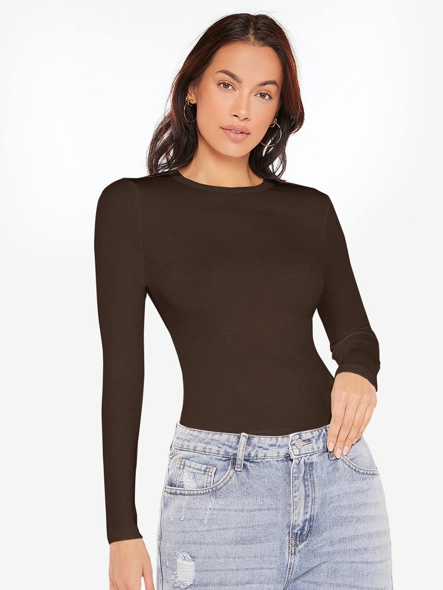 SHEIN BASICS Rib-knit Solid Tee | SHEIN USA
