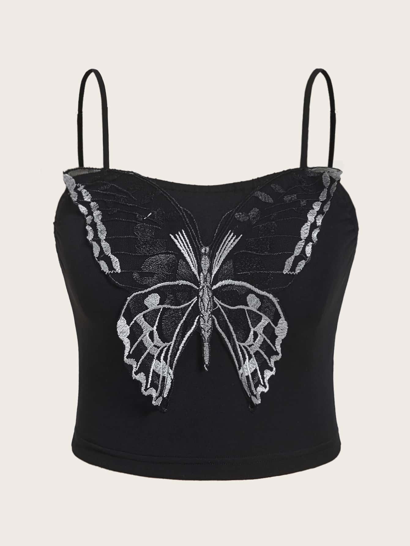 PUNK Plus Butterfly Embroidery Cami Top | SHEIN USA