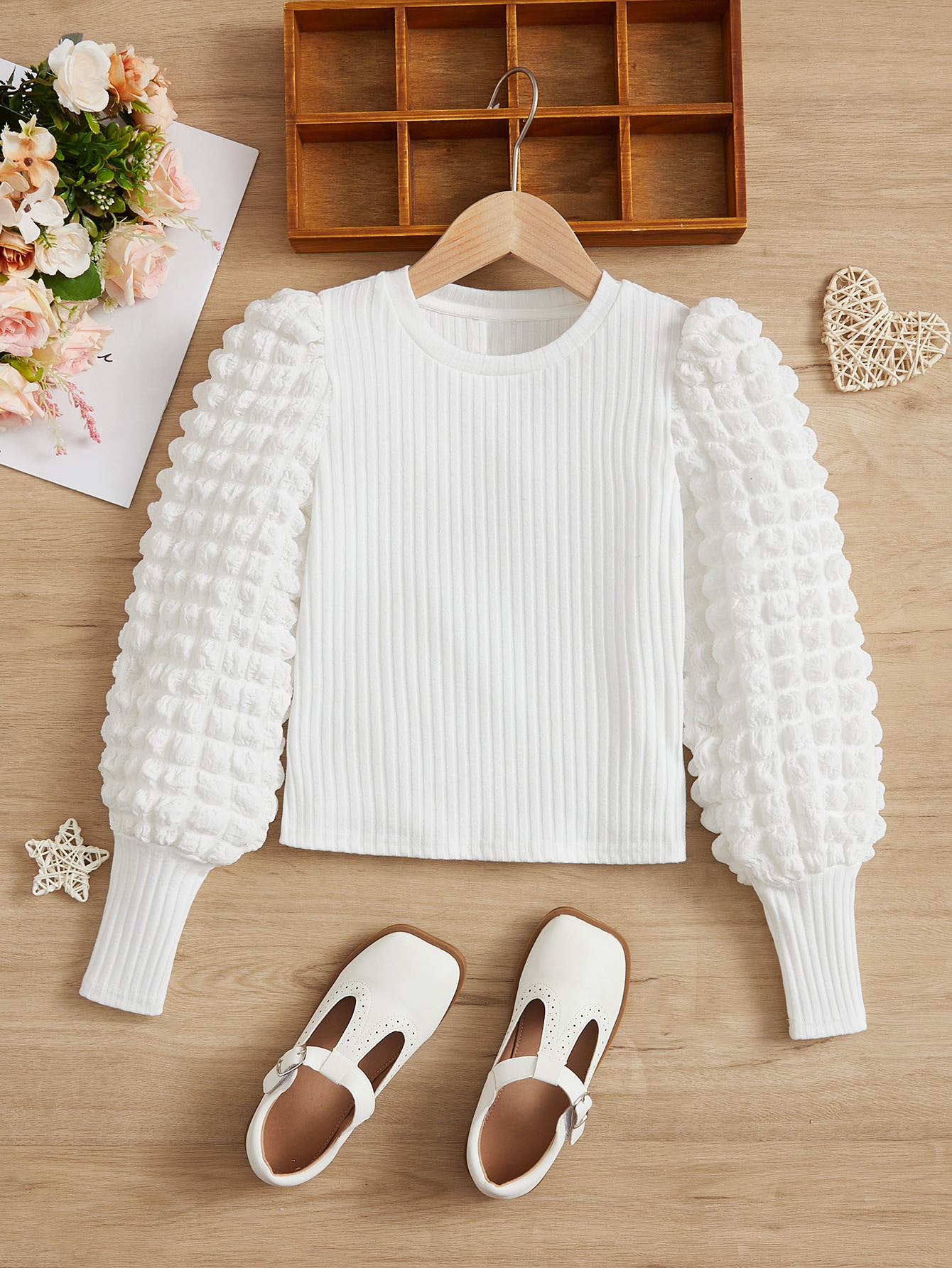 SHEIN T-shirt Blanc Décontracté Pour Fille De Préadolescente Avec Manches À Lanterne Et Col Rond ...