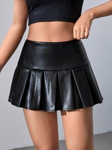 SHEIN ICON Pleated PU Leather Skirt | SHEIN USA