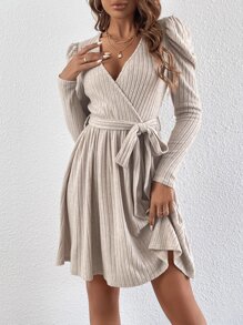 SHEIN Frenchy Surplice Neck Gigot Sleeve Belted Dress | SHEIN USA