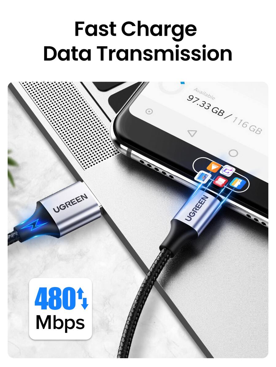 USB A To USB Type C Cable 3A Quick Charge 3.0 Fast Charging Nylon Braid ...