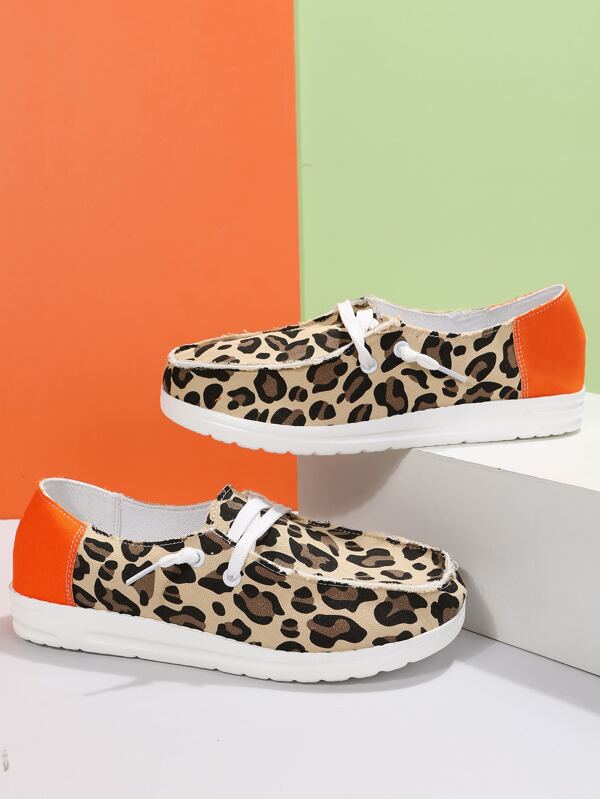 Leopard Pattern Lace-up Front Canvas Shoes | SHEIN USA