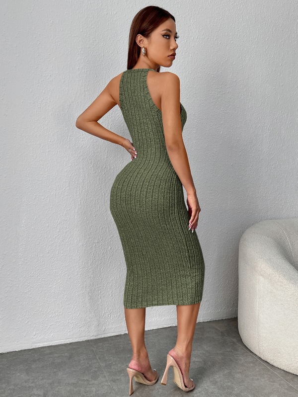 SHEIN PETITE Ribbed Knit Halter Neck Bodycon Dress | SHEIN UK
