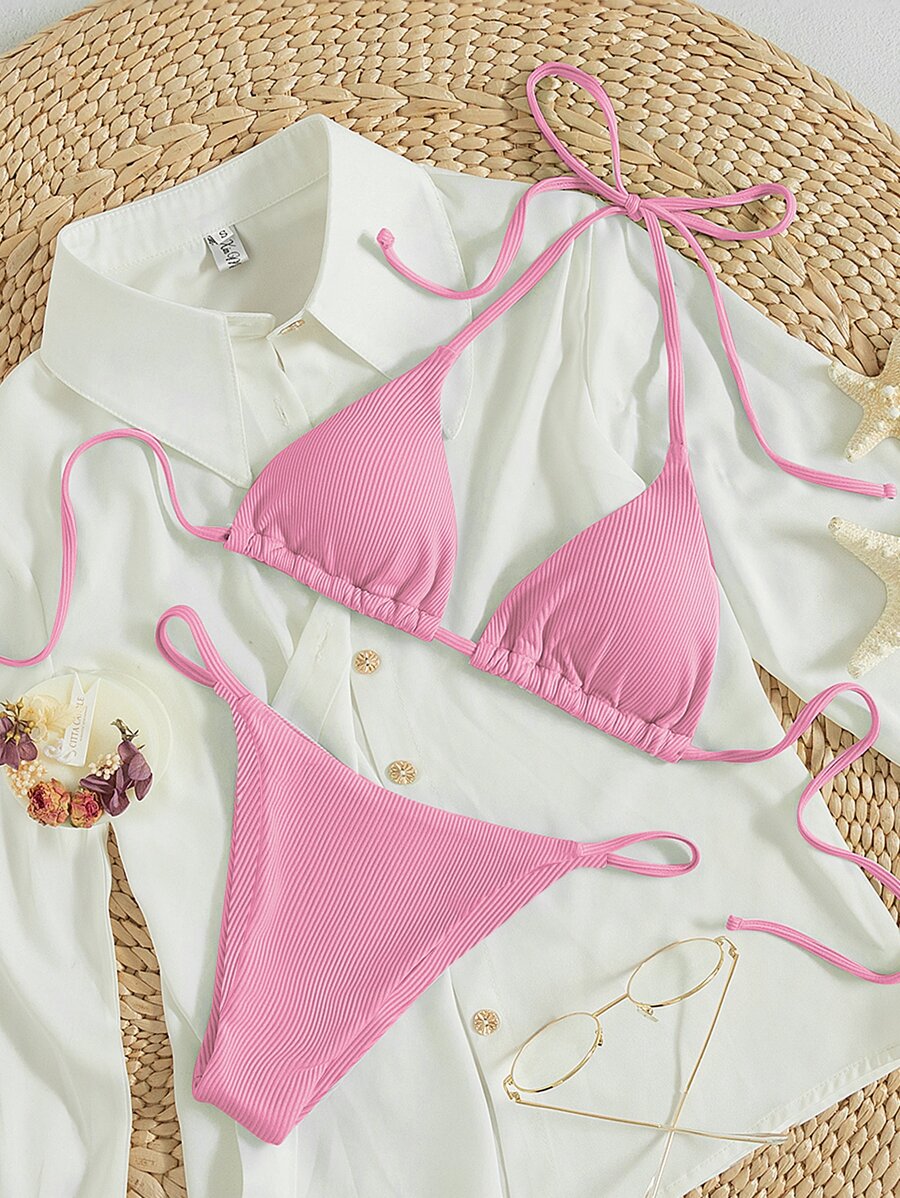 Swim Mod Bikini Triangular Con Cuello Halter Y Canalé De Playa De ...