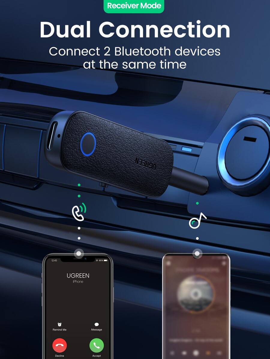 UGREEN 2-in-1 Bluetooth 5.0 トランスミッター レシーバー Bluetooth アダプター ワイヤレス 3.5mm アダプター 低遅延 TV ホームサウンドシステム用 ...