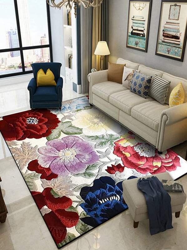 3D Floral Pattern Rug | SHEIN USA