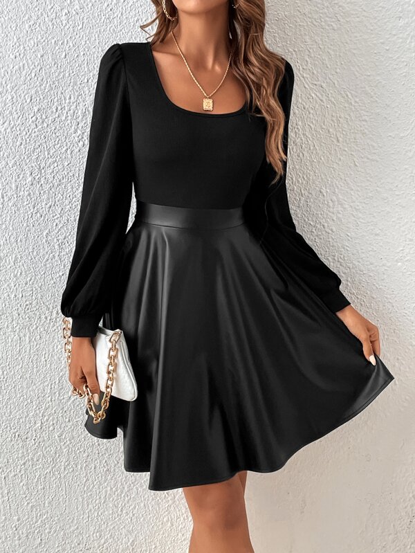 Shein Frenchy Square Neck Lantern Sleeve Dress Without Belt Shein Uk