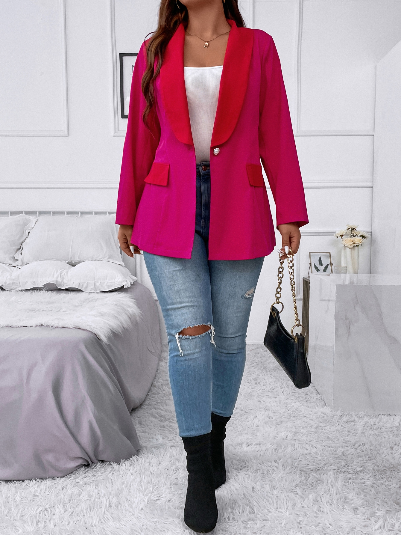 Plus Shawl Collar Single Button Blazer | SHEIN USA
