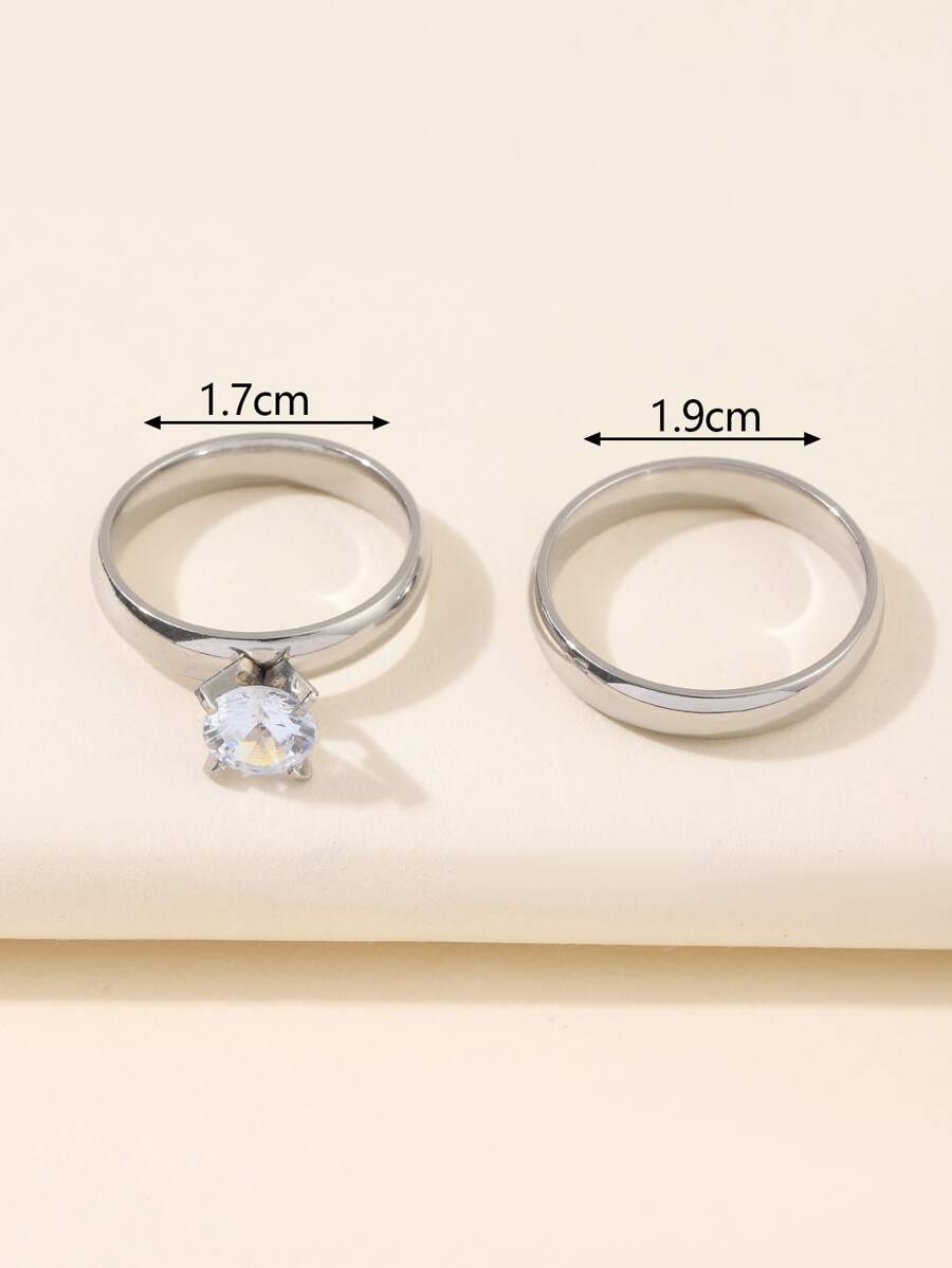 Onelike 2pcs Couple Rhinestone Decor Ring | SHEIN USA