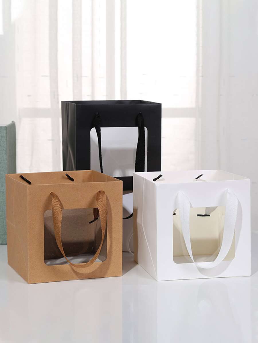 1pc Random Cake Square Bottom Gift Box Handle Thick Window Show ...