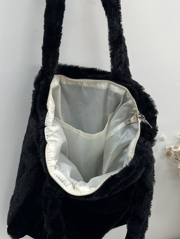 Soft Plush Shoulder Bag All-Match Storage Bag for Office School Stylish ...