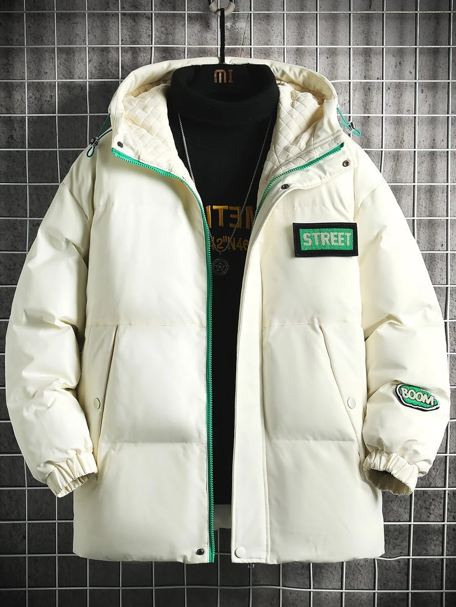 Manfinity Men Letter Patched Zip Up Hooded Padded Coat | SHEIN USA