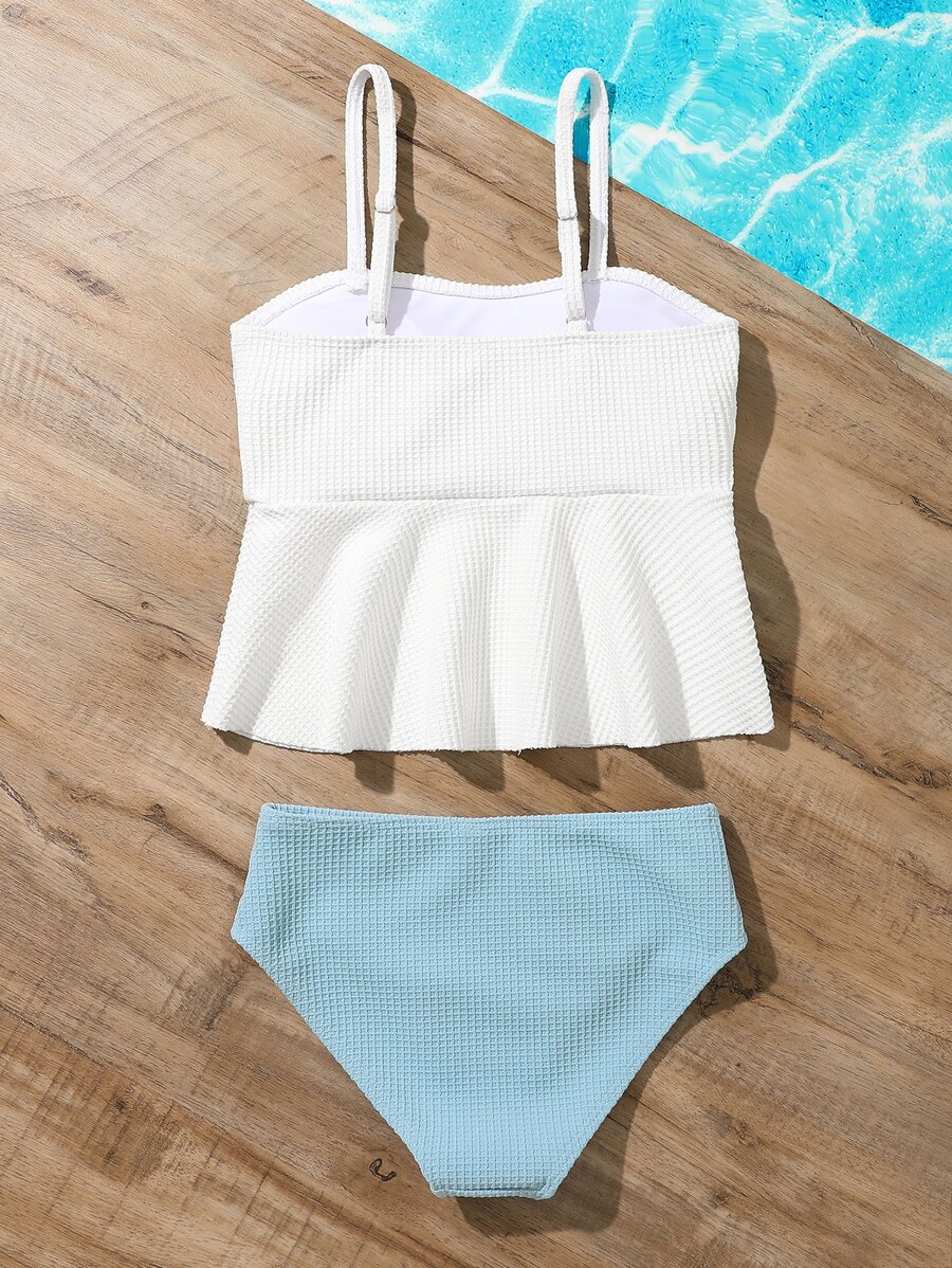 Tween Girl Color Block Ruffle Hem Tankini Summer Beach | SHEIN USA
