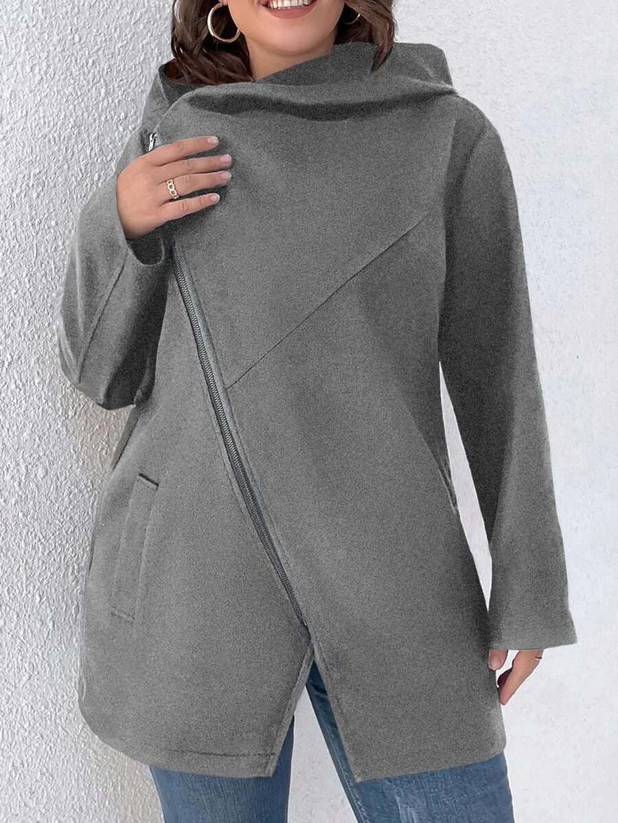 SHEIN LUNE Plus Zip Up Split Hem Hooded Coat | SHEIN USA