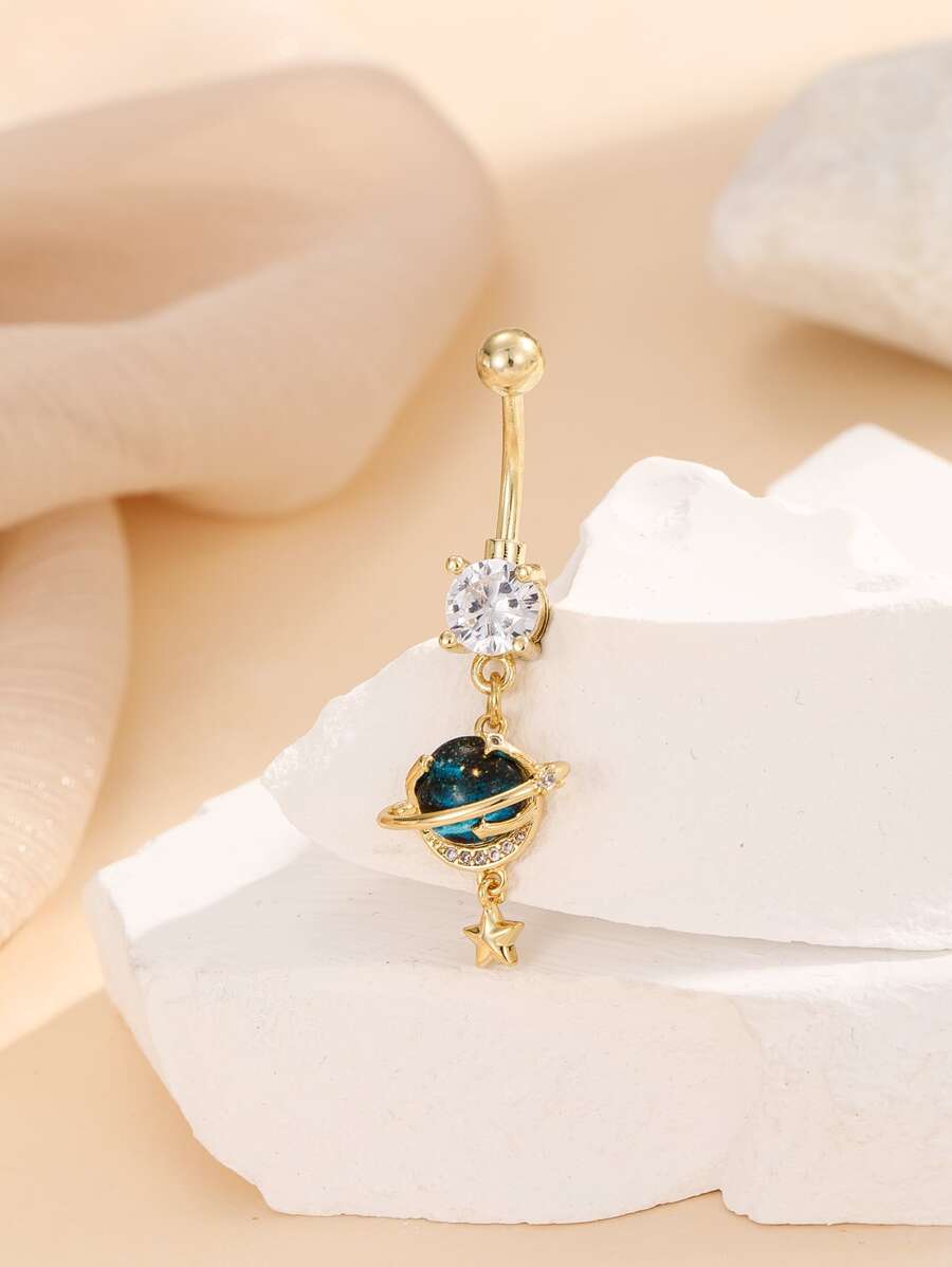 Perfect Piercing Rhinestone & Planet Decor Navel Belly Ring Copper ...
