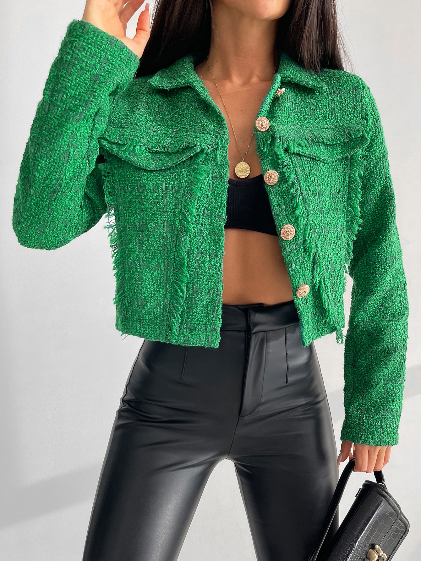 Crop Jacke mit Klappe Detail, umgesäumtem Saum | aktuelle Trends, günstig kaufen | SHEIN Deutschland