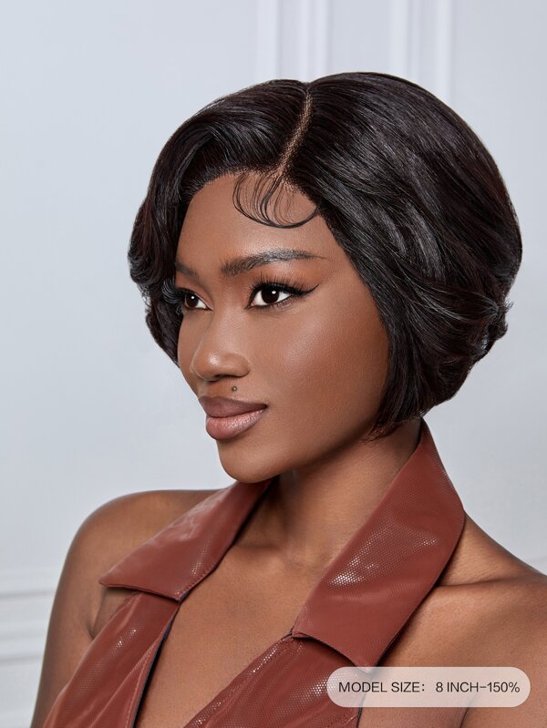 Transparent Lace 13*4*1 Front Wig Wavy Short Human Hair Wig 8 Inch Hand ...