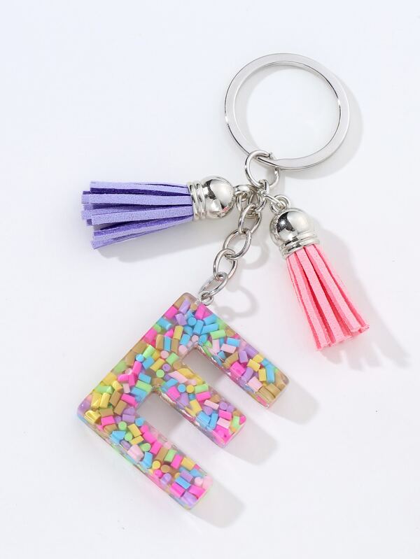 1pc Women'S Personality Tassel & Alphabet Acrylic Keychain Pendant ...