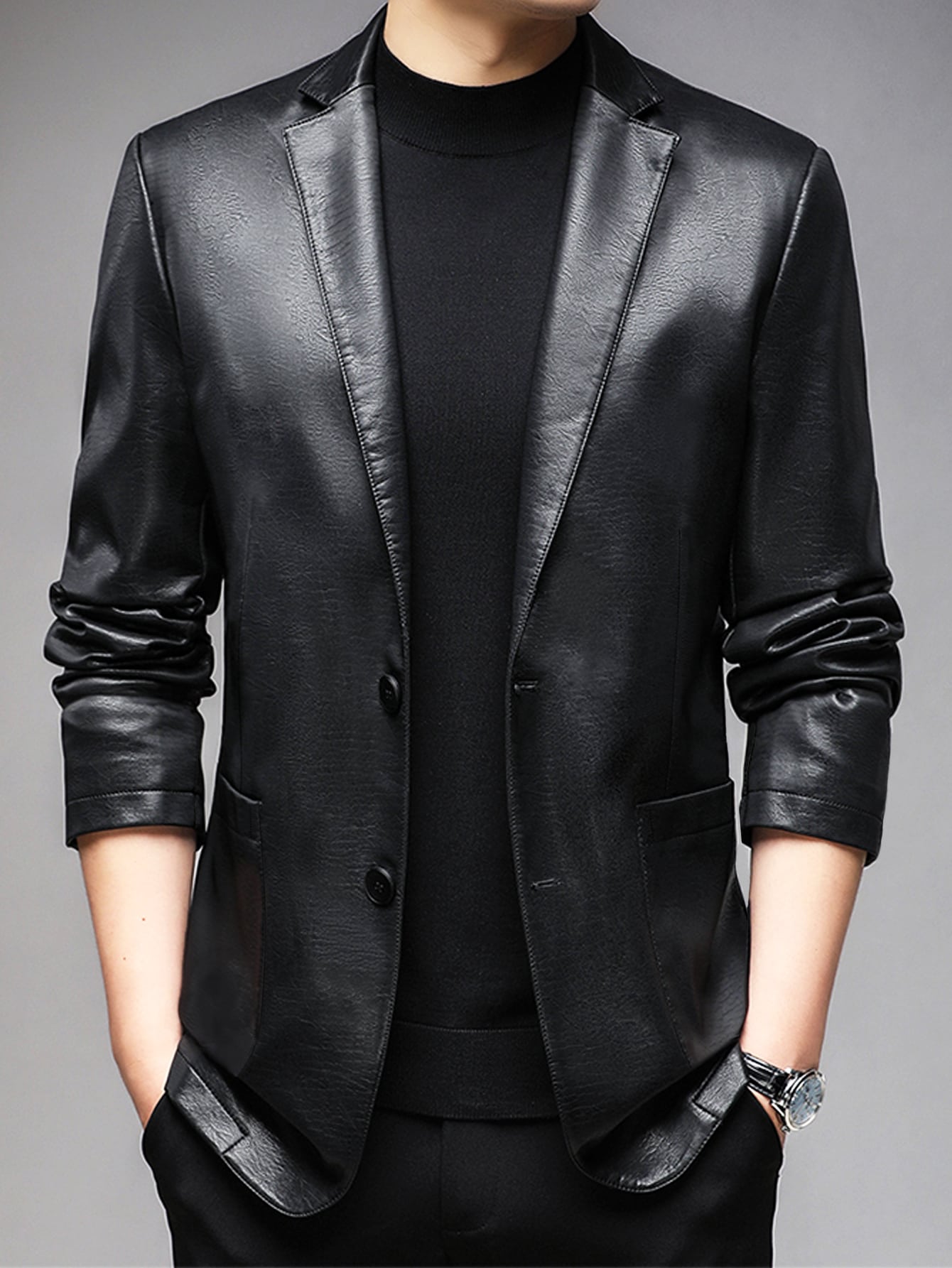 Men Lapel Neck PU Leather Blazer | SHEIN UK