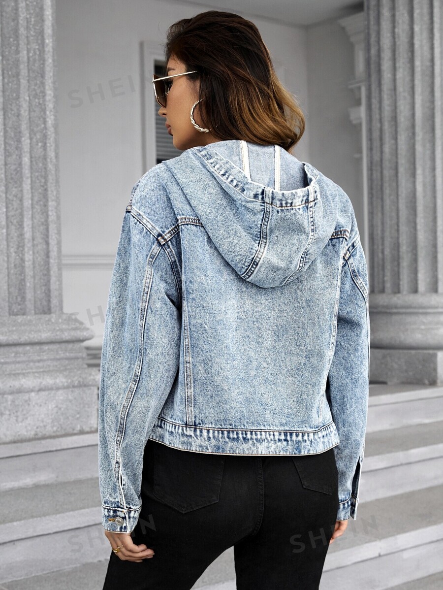 SHEIN Frenchy Flap Pocket Drop Shoulder Denim Jacket | SHEIN USA