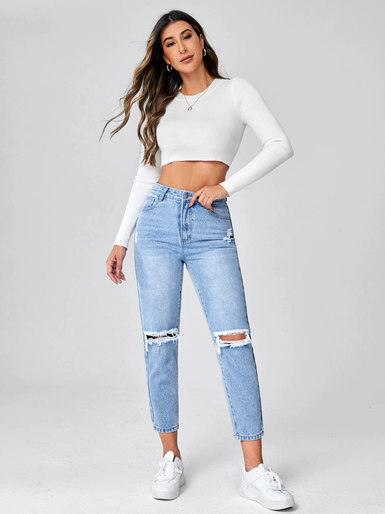 Shein Essnce High Waist Ripped Mom Fit Jeans Shein Usa