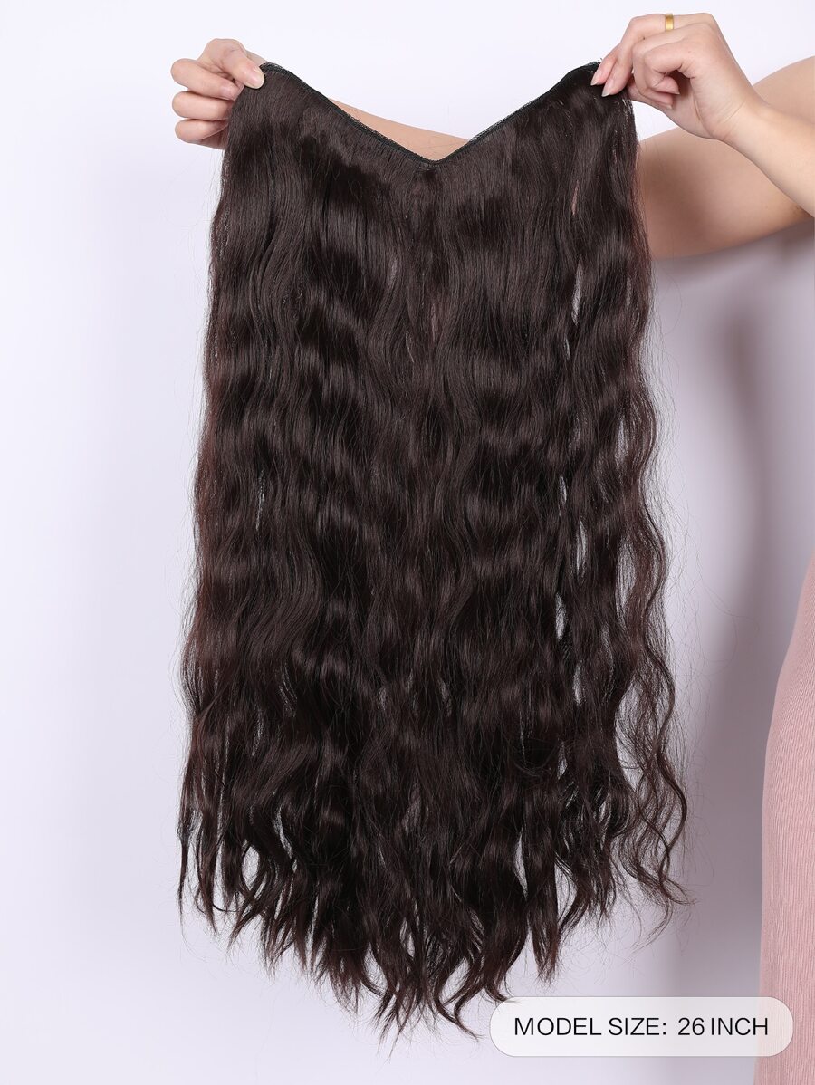 V-Shaped Clip In Hair Extensions Brown 26 Inch Long Natural Wave Wavy ...