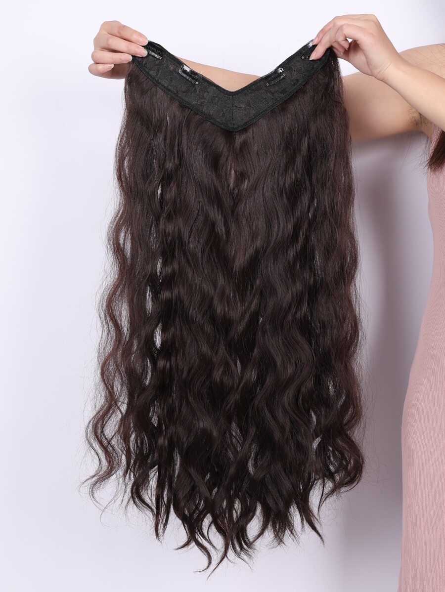 V-Shaped Clip In Hair Extensions Brown 26 Inch Long Natural Wave Wavy ...