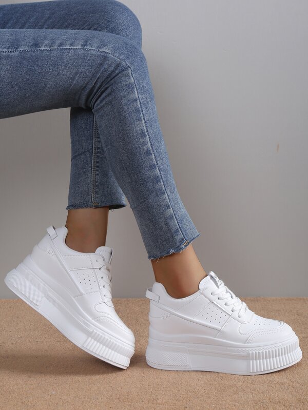 Mujer Zapatillas de skate minimalista con estampado de letra con cordón delantero plataforma ...