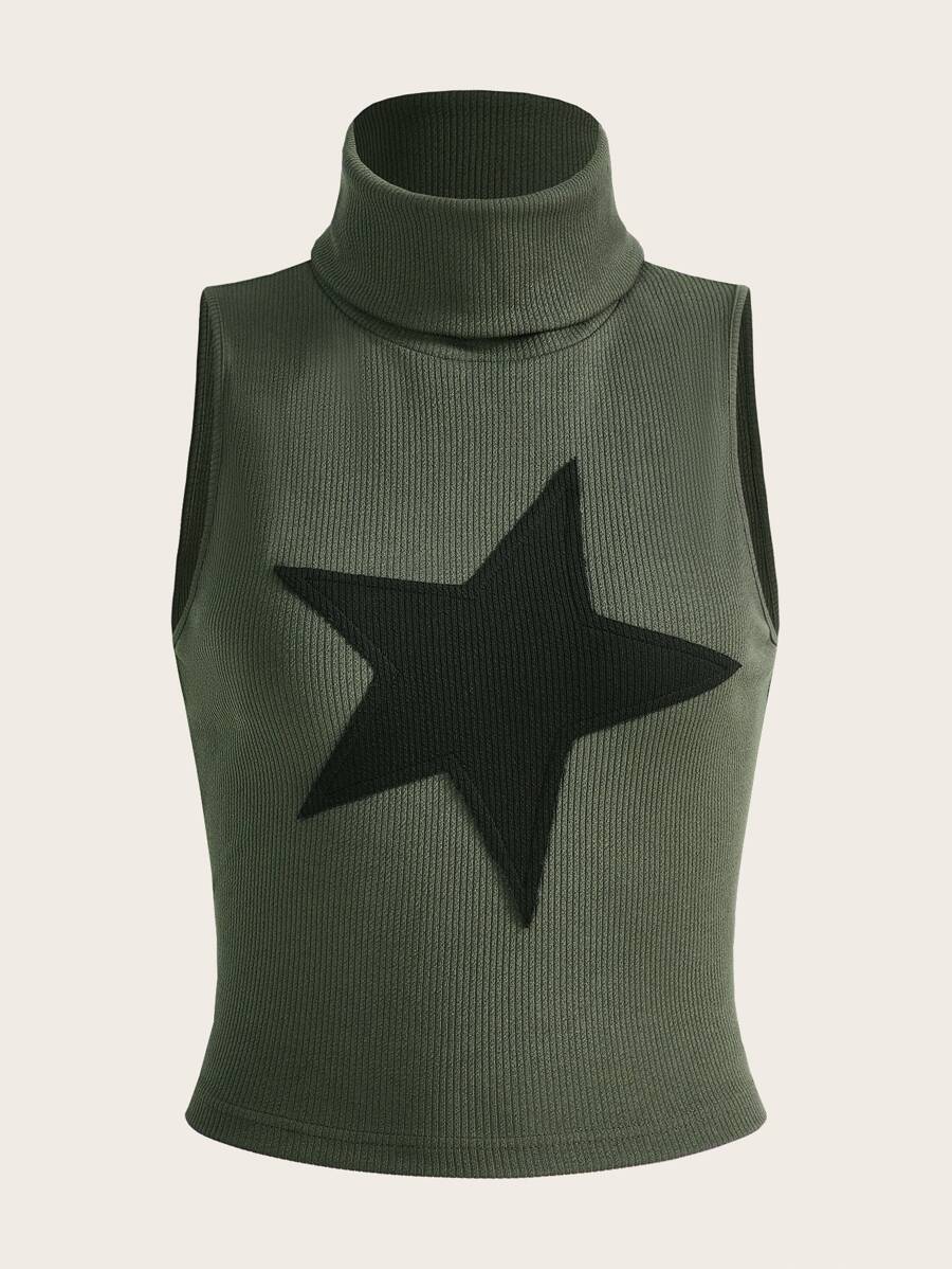 SHEIN ICON Star Patched Turtleneck Crop Tank Top | SHEIN USA