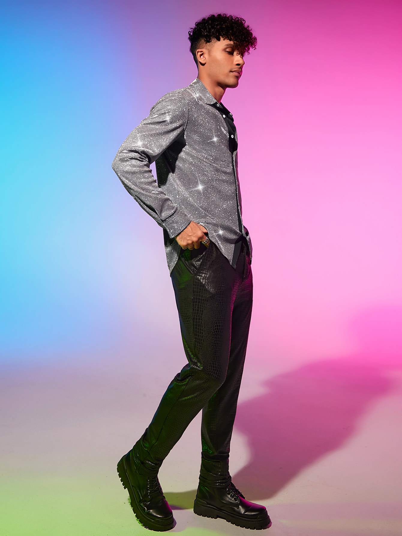 Manfinity AFTRDRK Men Glitter Button Front Shirt | SHEIN UK