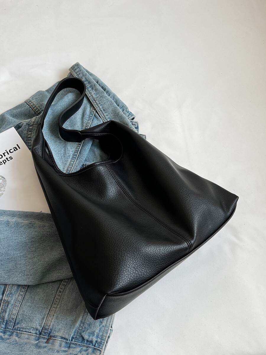 Litchi Embossed Hobo Bag With Inner Pouch | SHEIN UK