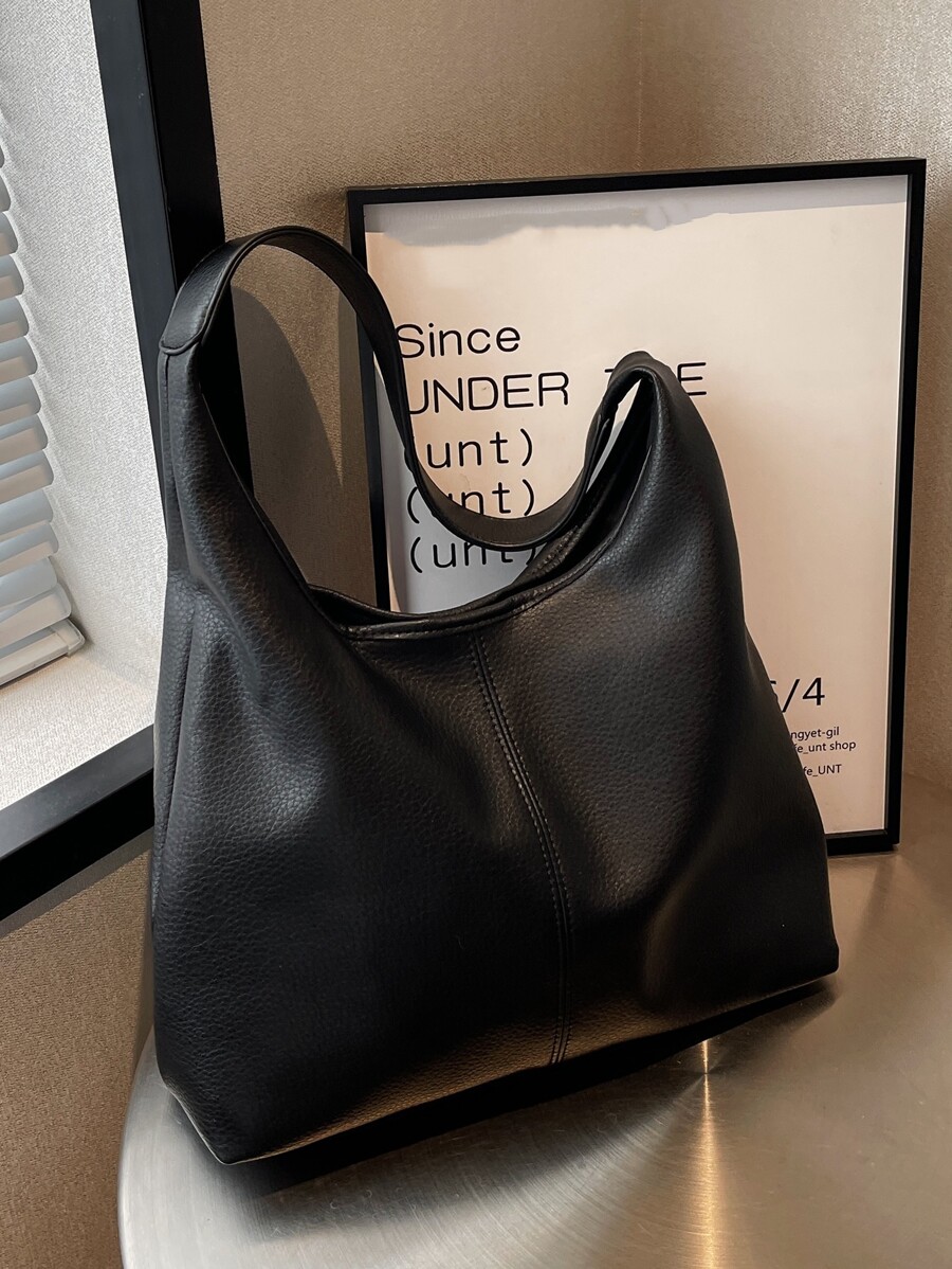 Litchi Embossed Hobo Bag With Inner Pouch | SHEIN UK