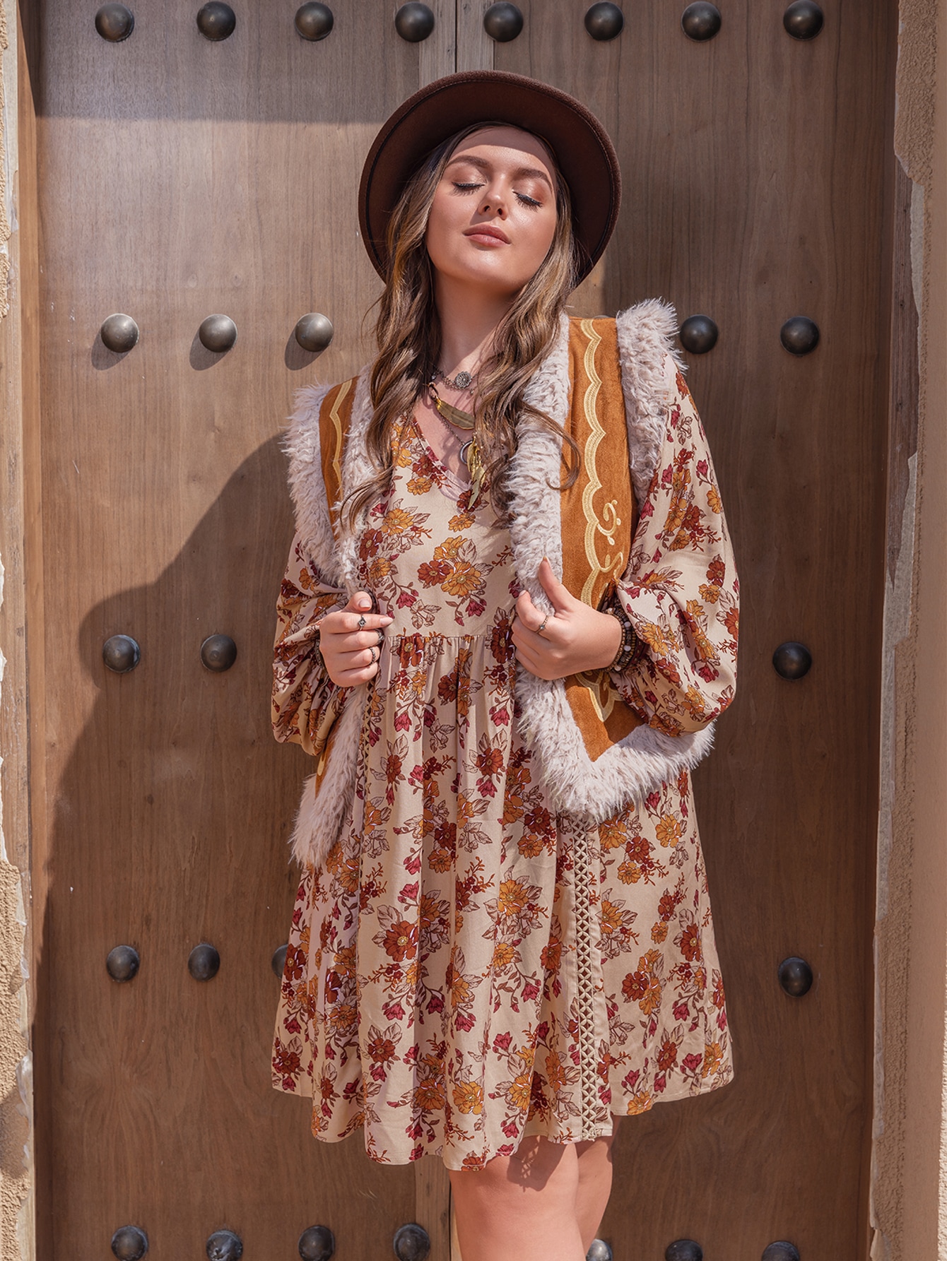 Rusttydustty Plus Floral Print Bishop Sleeve Smock Dress | SHEIN USA