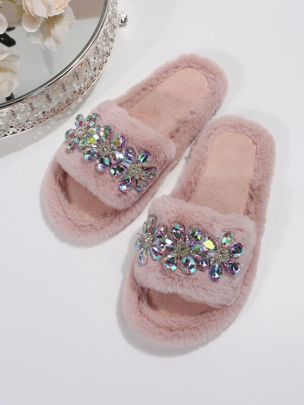 Flower Decor Fluffy Bedroom Slippers | SHEIN USA
