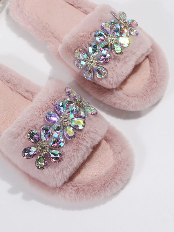 Flower Decor Fluffy Bedroom Slippers | SHEIN USA