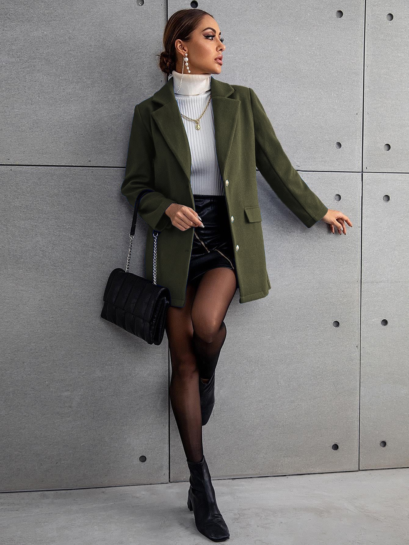 Shein Lune Single Breasted Lapel Collar Flap Detail Overcoat Shein Usa
