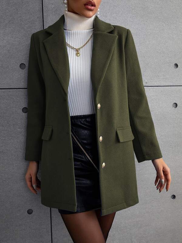 Shein Lune Single Breasted Lapel Collar Flap Detail Overcoat Shein Usa