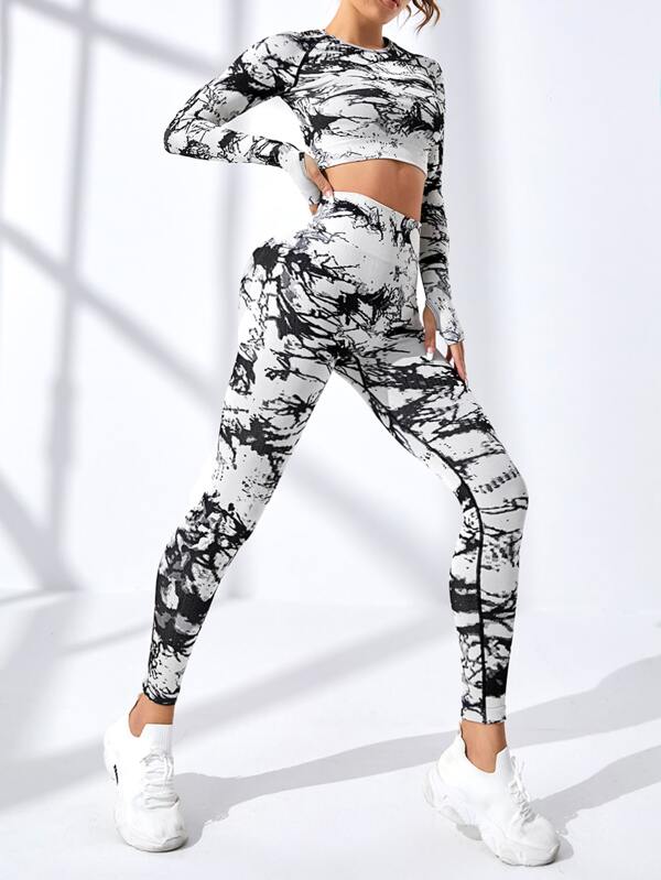 Yoga Trendy 2pcs Seamless High Stretch Tie Dye Yoga Set Sports Suit