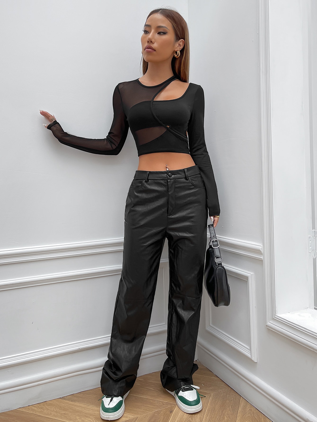 SHEIN ICON Contrast Mesh Cut Out Crop Top | SHEIN USA