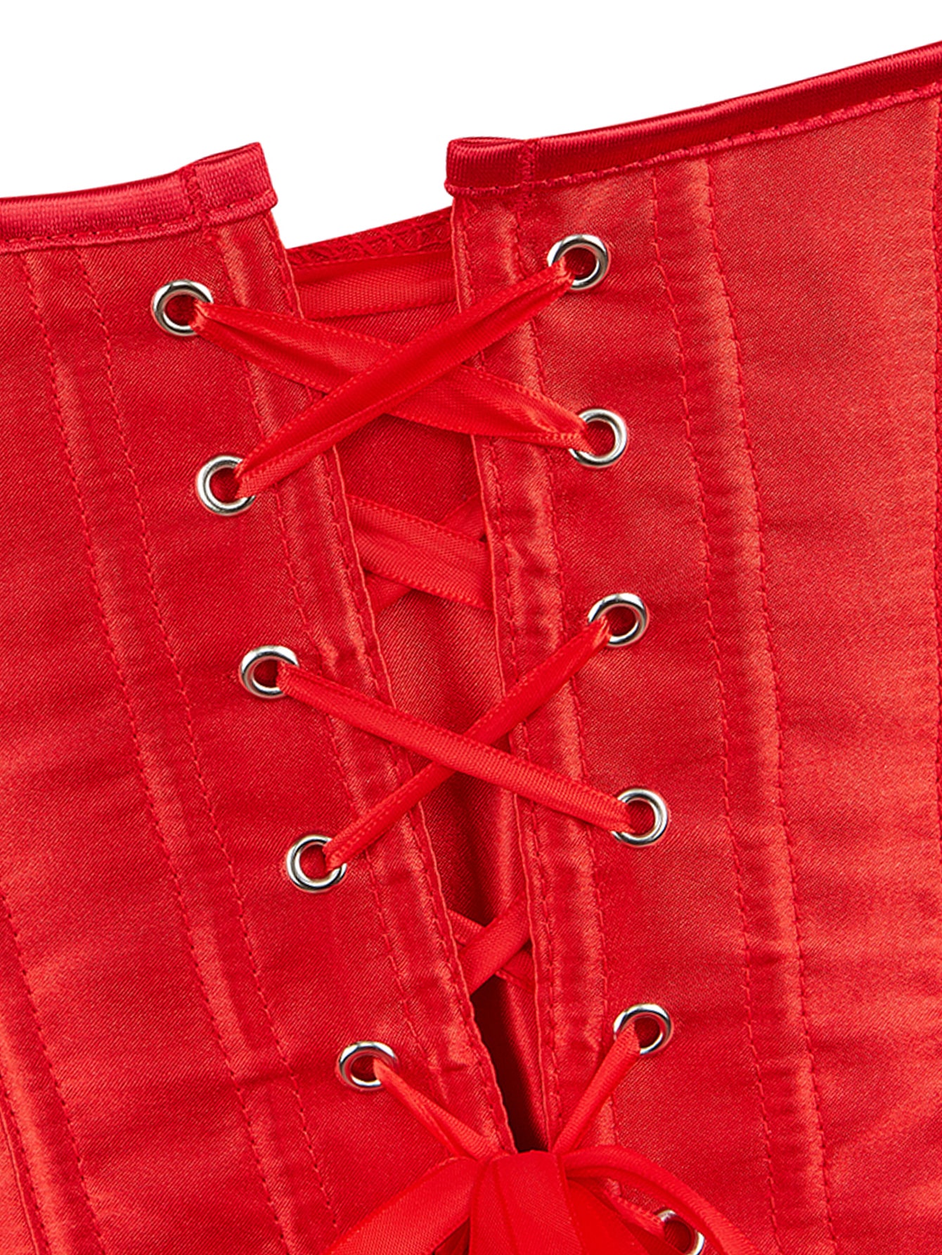 Grommet Lace Up Satin Boned Overbust Corset With Thong | SHEIN UK