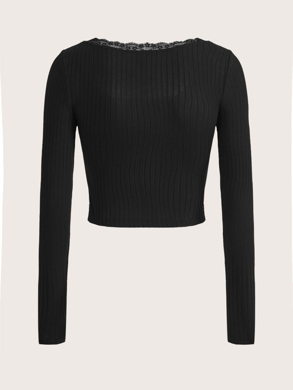 Shein Coolane Skull Print Contrast Lace Crop Tee Shein Usa