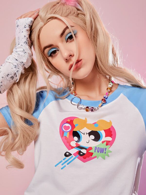 The Powerpuff Girls | ROMWE Cartoon Graphic Colorblock Crop Tee for ...