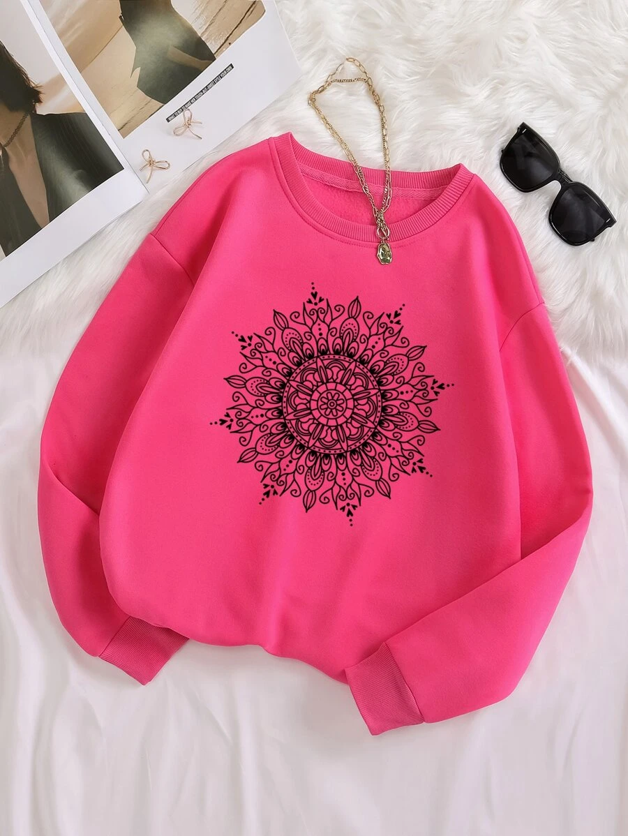 SHEIN LUNE taglie forti Felpe con stampa mandala foderato termico ...