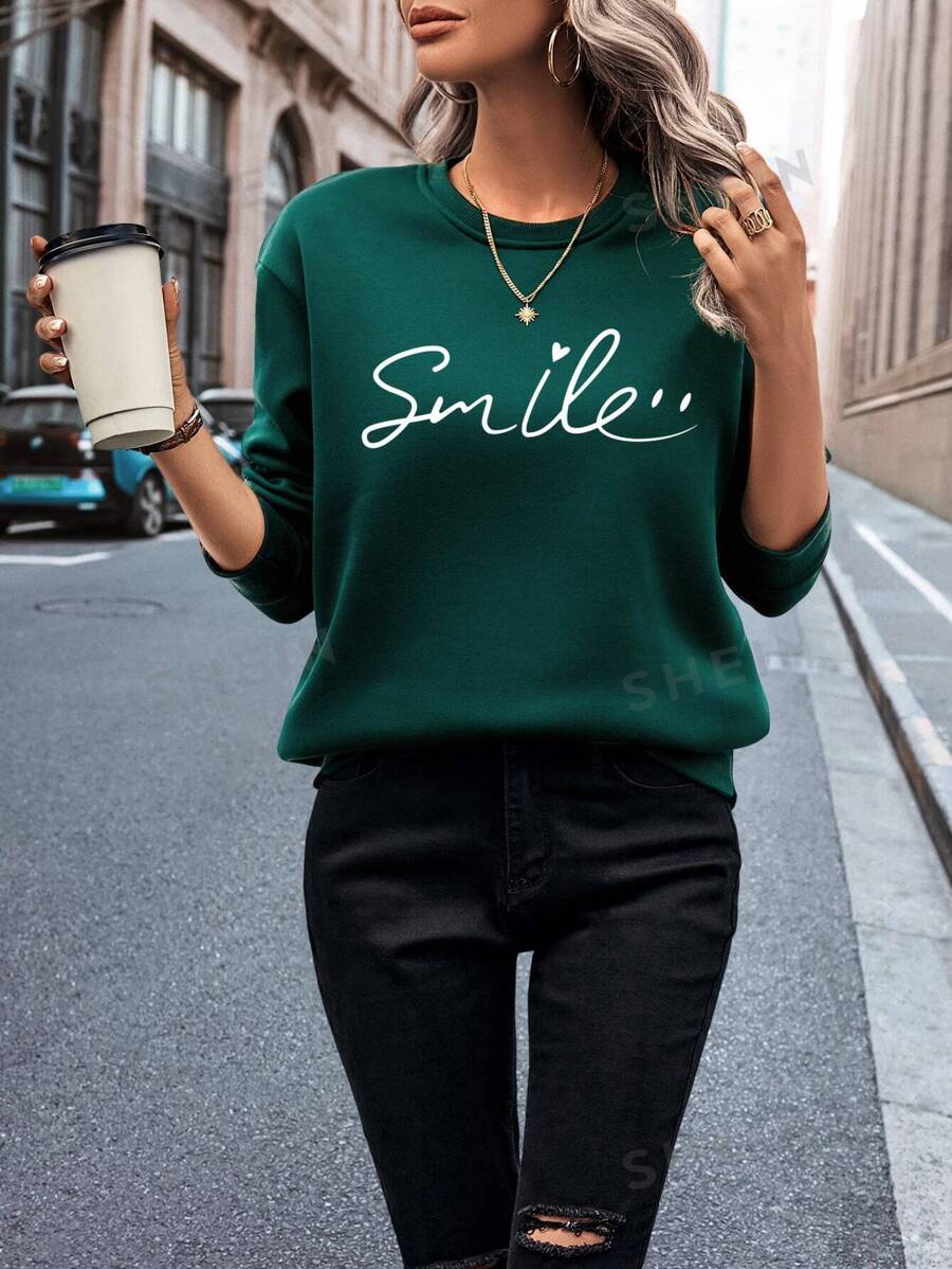 SHEIN Essnce Letter Graphic Thermal Lined Sweatshirt | SHEIN USA