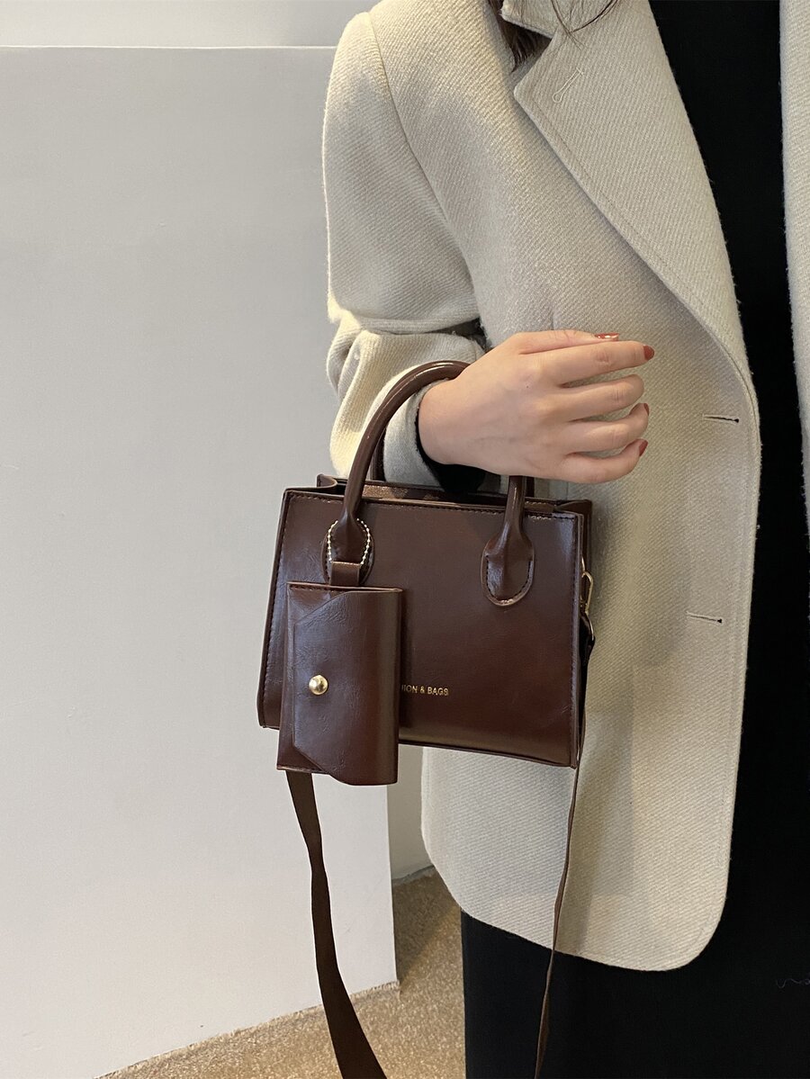 Letter Graphic Square Bag With Small Pouch For Teen Girls Women College ...