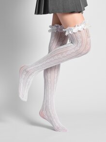 Heart Pattern Faux Pearl Bow Decor Fishnet Over The Knee Socks | SHEIN USA