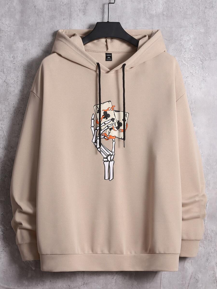 Manfinity Men Plus Skeleton Hand And Playing Card Print Drop Shoulder ...
